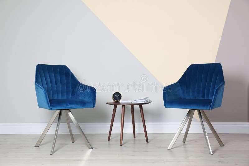 Room Interior with Modern Blue Chairs and Table at Color Stock Photo ...