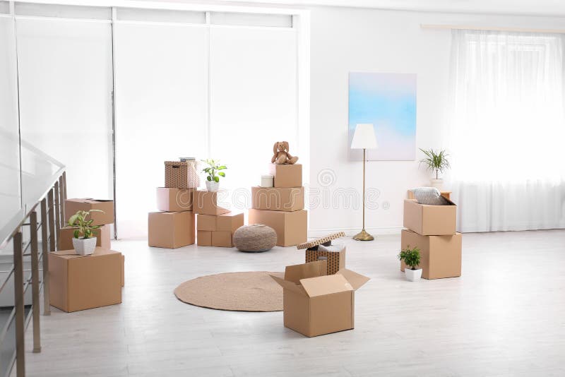 Room Interior with Boxes and Belongings Stock Photo - Image of property ...