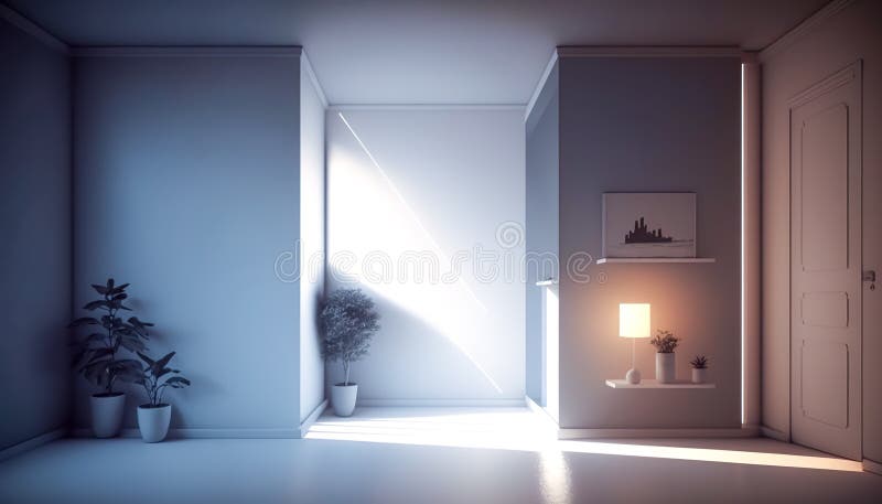 Room Interior with a Ray of Sun on the Wall, Generative AI. Stock ...
