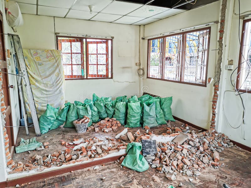Room and Interior and Red Brick Destroyed in the Room Stock Photo ...