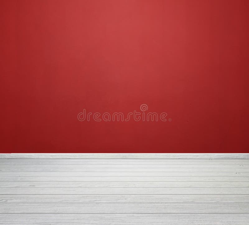 Room Interior with Red Concrete Wall and White Wood Floor Stock Image ...