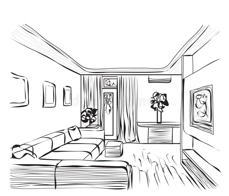 Room interior sketch stock vector. Illustration of space - 63399809