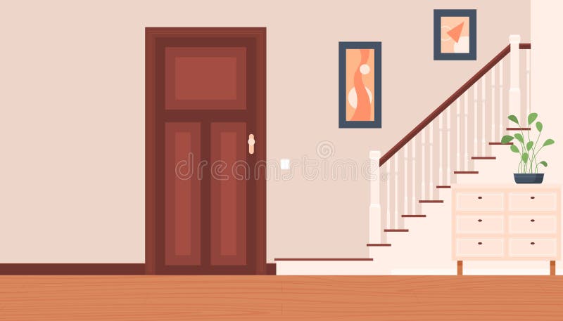 Room Interior with Stairs and Doors. Ascent To the Upper Floor. Vector ...