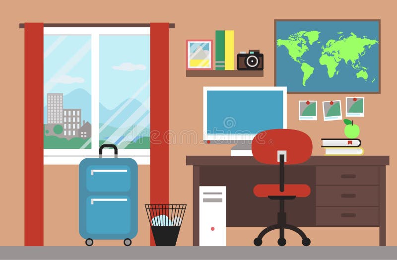 Room Interior with Window and Map Stock Vector - Illustration of ...