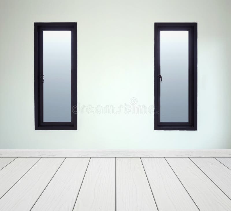 Room Interior with Window and Wood Floor Stock Photo - Image of black ...