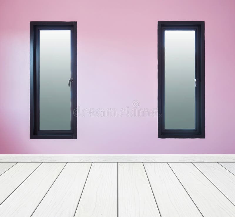 Room Interior with Window and Wood Floor Stock Image - Image of black ...