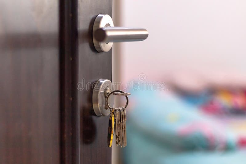 The Room Keys Hanging on the Door Stock Photo - Image of keychain ...