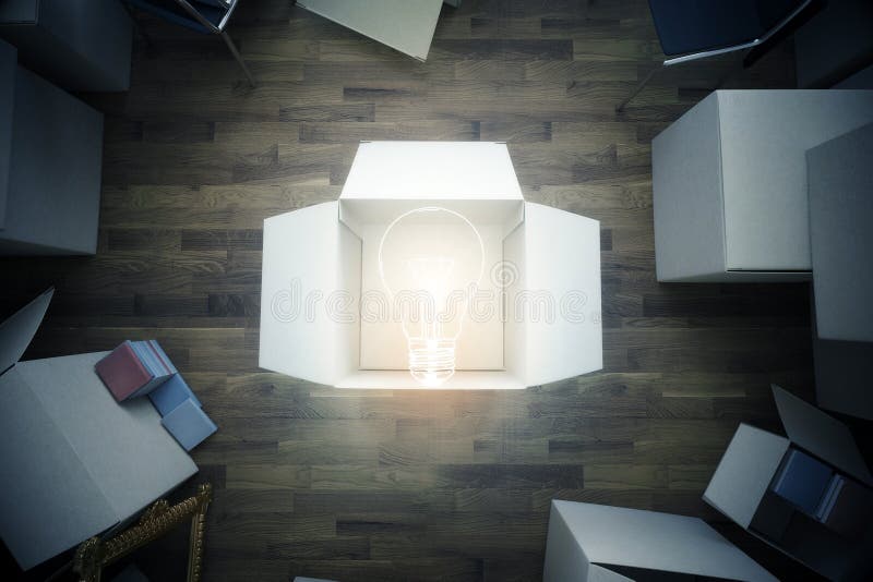 Room with lamp inside box stock illustration. Illustration of light ...