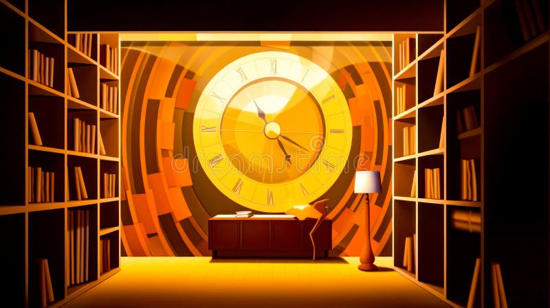 Room with Large Clock on the Wall and Bookshelf. Generative AI Stock ...