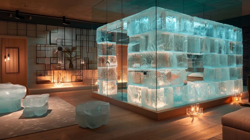 A Room with a Large Ice Cube Shaped Structure in the Middle, AI Stock ...