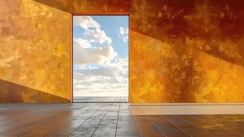 A Room with a Large Open Doorway and a View of the Ocean Stock Image ...