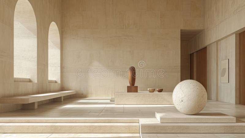 A Room with a Large Stone Sculpture and Two Windows, AI Stock Image ...