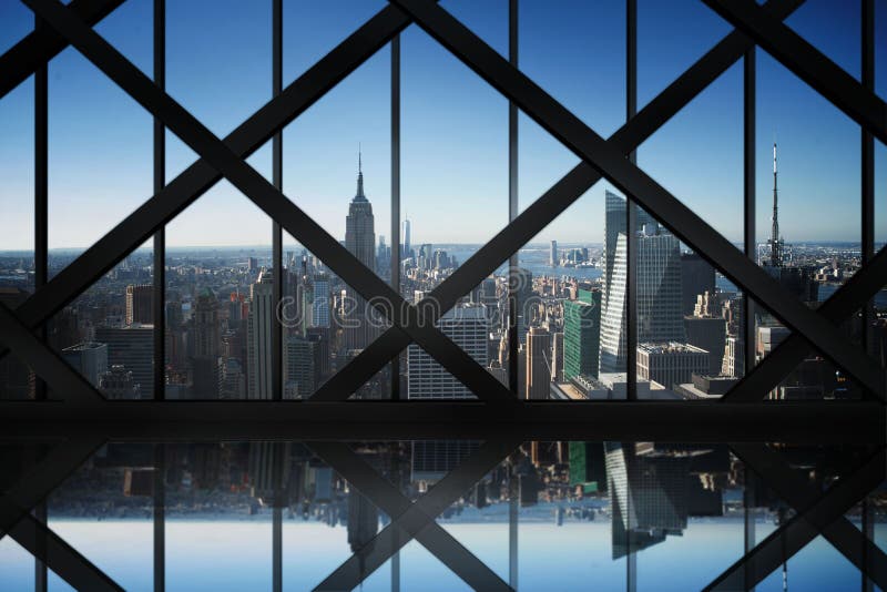 Room with Large Window Looking on City Stock Illustration ...