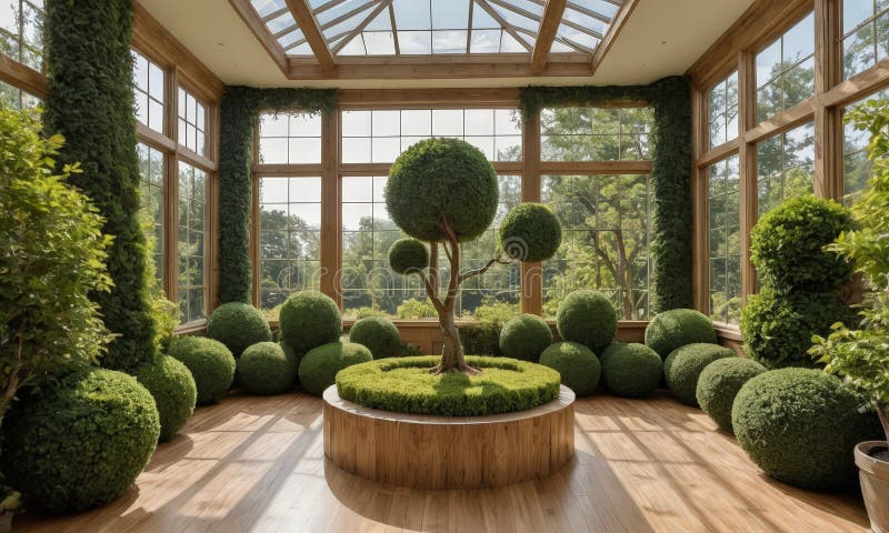 Room with Large Window and Tree in the Middle Stock Photo - Image of ...