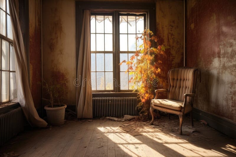 Room with Large Windows and a Single Chair Stock Illustration ...