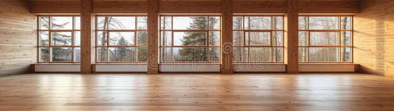A Room with Large Windows and Wood Floors Stock Illustration ...