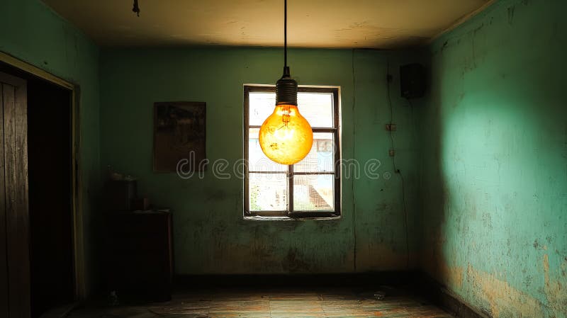 Room with a Light Bulb Hanging from the Ceiling Stock Image - Image of ...