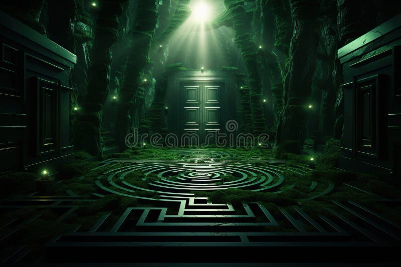 A Room with a Living Green Labyrinth. Generative AI Stock Illustration ...