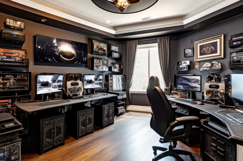 Room with Lot of Desks and Lot of Computer Screens. Generative AI Stock ...