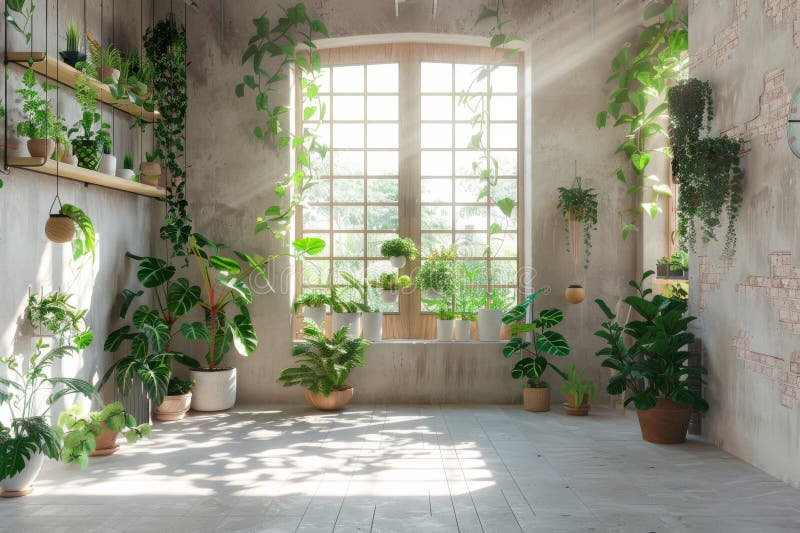 A Room with a Lot of Plants and a Window Stock Illustration ...