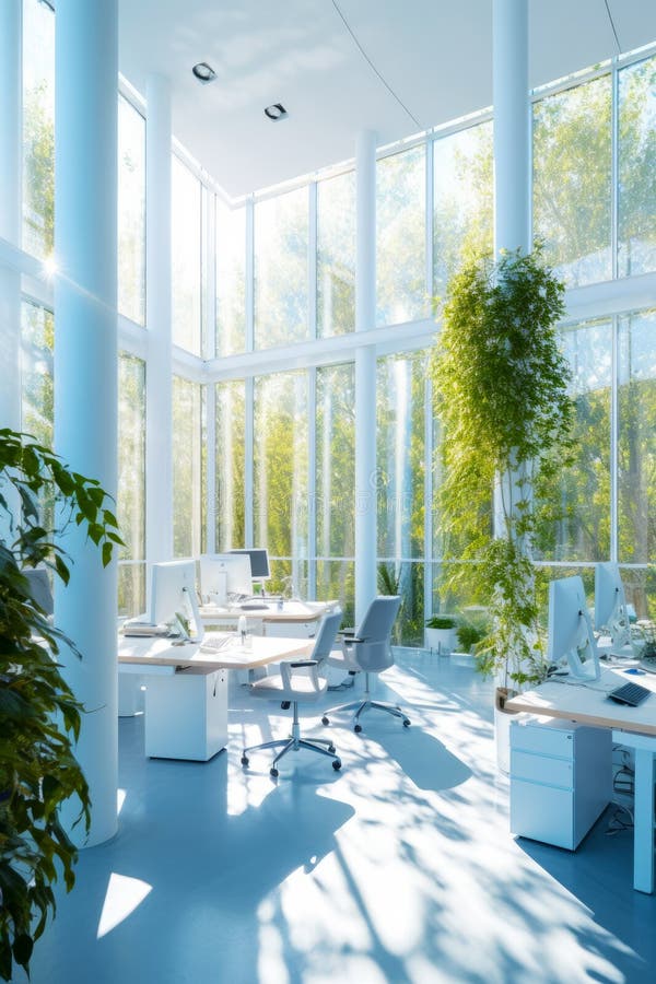 Room with Lot of Windows and Desk with Computer on it. Generative AI ...