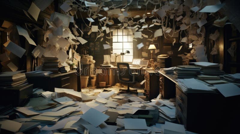 A Room with Lots of Papers and a Desk, AI Stock Photo - Image of lots ...