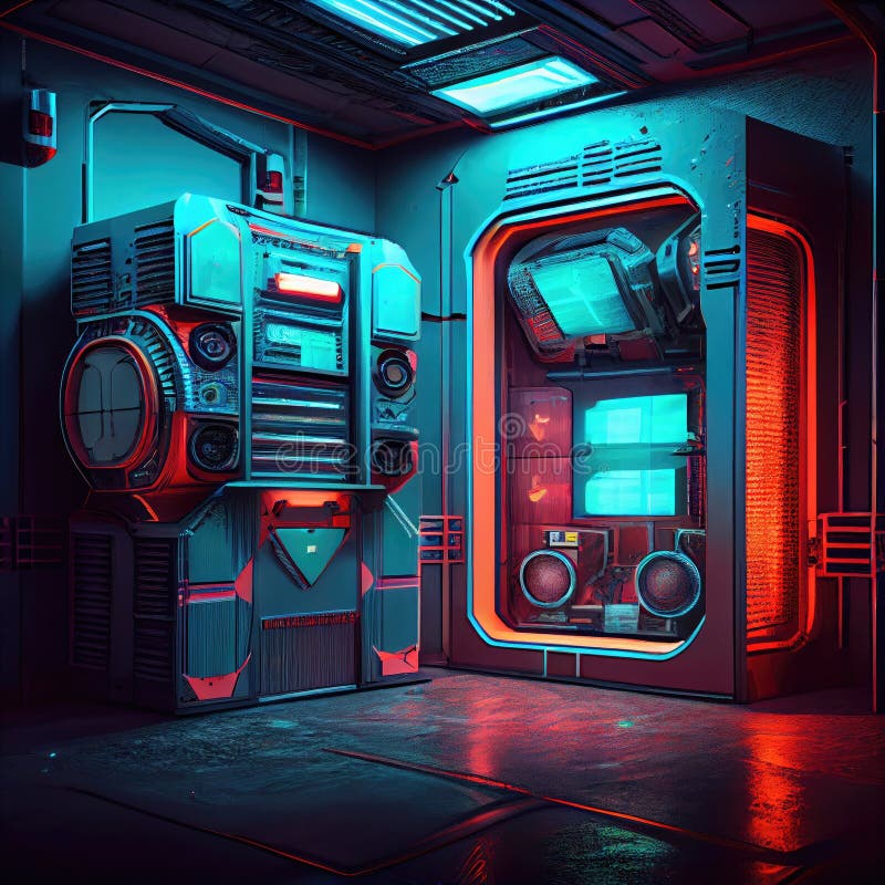 Room with Machines and Sci-fi Futuristic Interior with Holograms Stock ... Room with Machines and Sci-fi Futuristic Interior with Holograms Stock ...