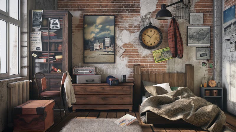 The Room of a Man Who Lives Alone Stock Illustration - Illustration of ...