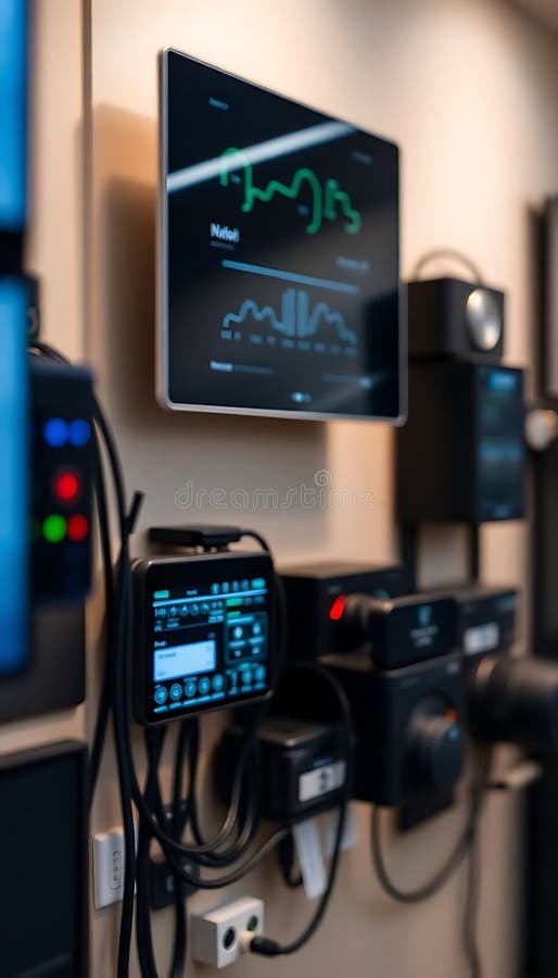 Room with Many Electronic Devices on the Wall Stock Illustration ...