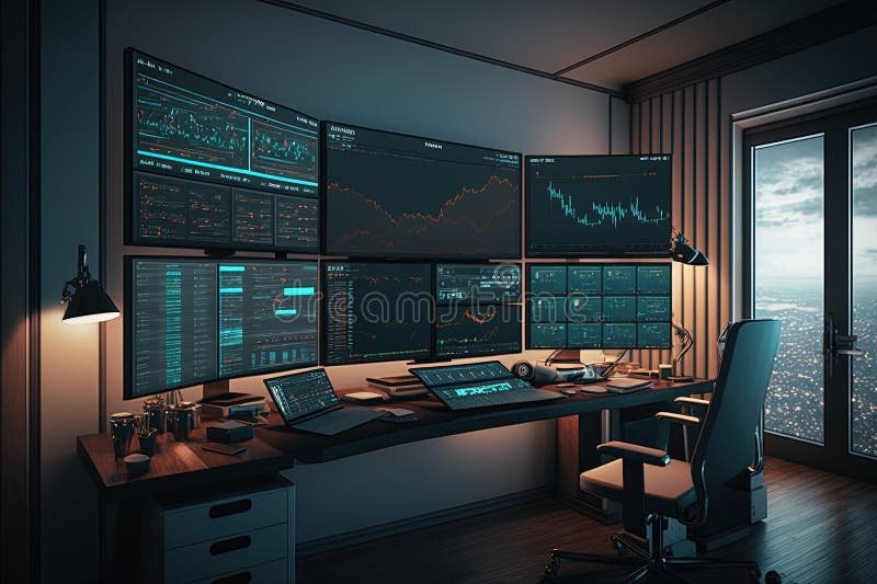 Room with Many Screens As a Trading Setup with Charts on the Screens ...