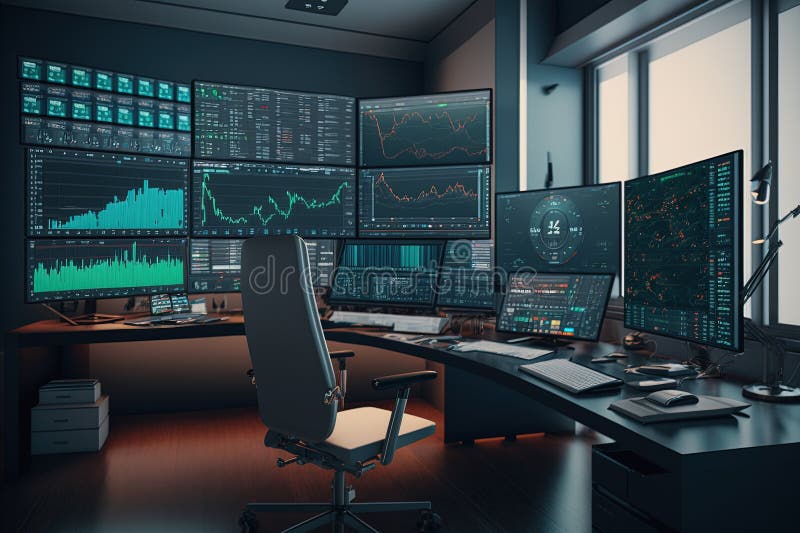 Trading Setup with Charts on Screens.generative Ai Stock Illustration ...