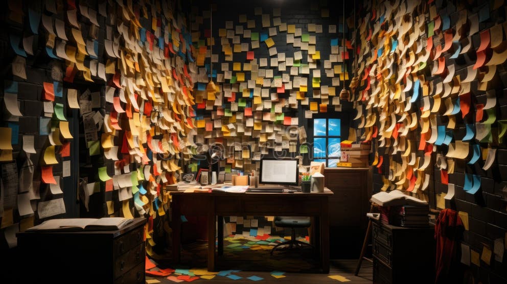 A Room with Many Sticky Notes on the Wall, AI Stock Photo - Image of ...