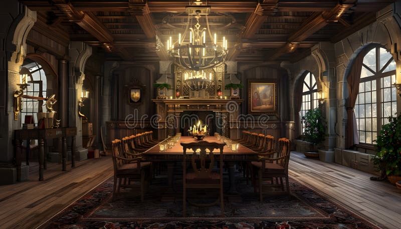 Room in a medieval fantasy stock illustration. Illustration of magic ...