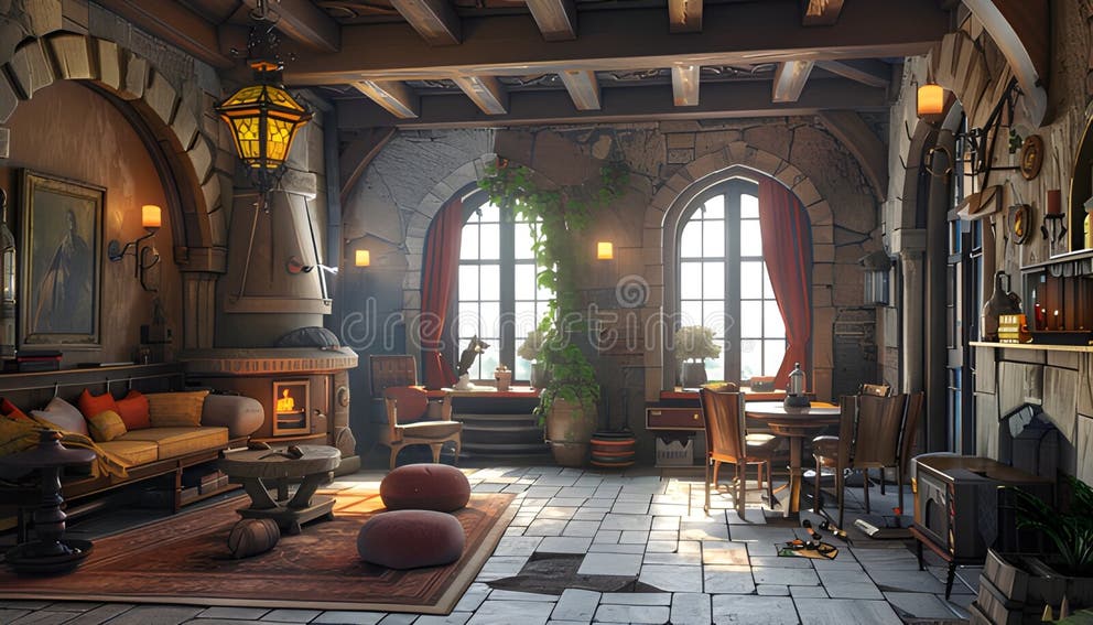 Room in a medieval fantasy stock illustration. Illustration of medieval ...