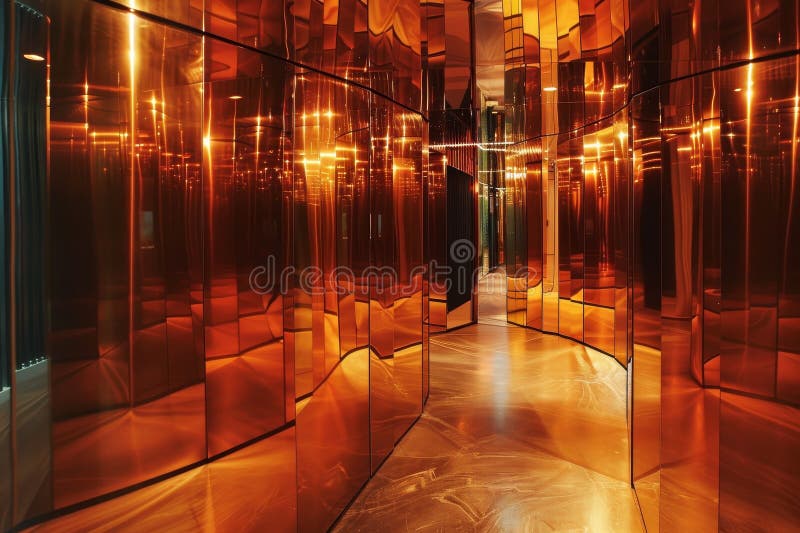 A Room with Mirrored Walls Reflecting Interior Lights, Creating an ...