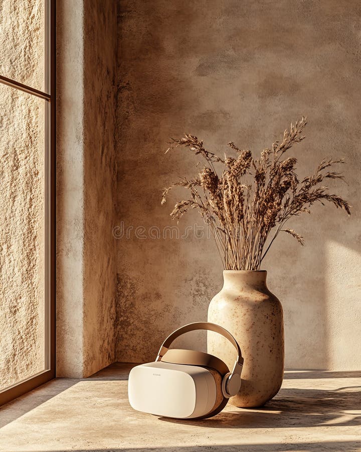 In a Room with a Modern and Minimalist Aesthetic, a White VR Headset is ...