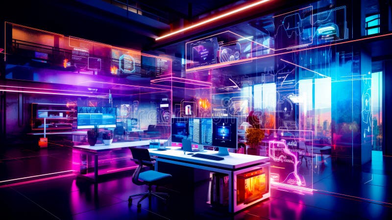 Room with Multiple Computer Screens and Desk with Computer on it ...