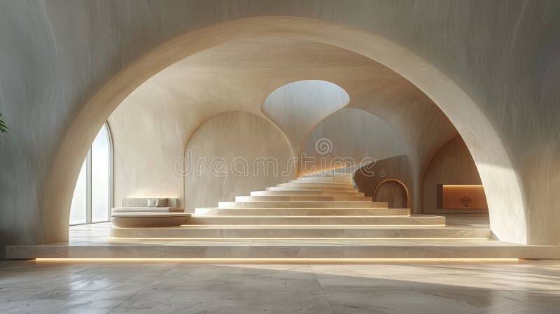 Room with Multiple Stairs and Couch Stock Photo - Image of carpet ...