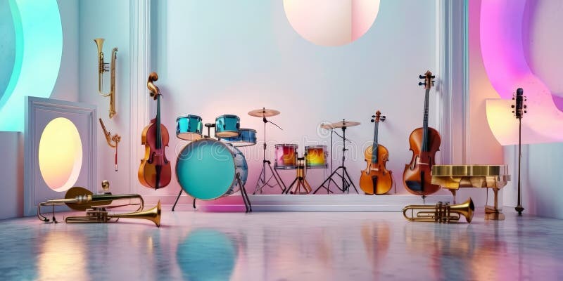 Room with Musical Instruments and Drum Stock Illustration ...