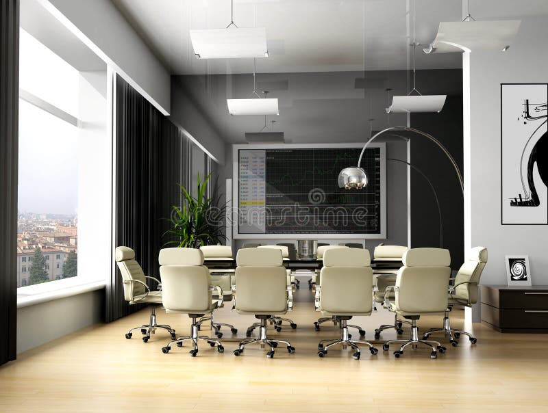 Negotiation Room With Green Chairs And Wooden Tables Stock Image ...