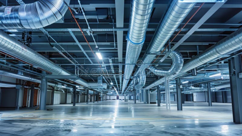 Extensive Ceiling Pipe Network in Large Room Stock Photo - Image of ...
