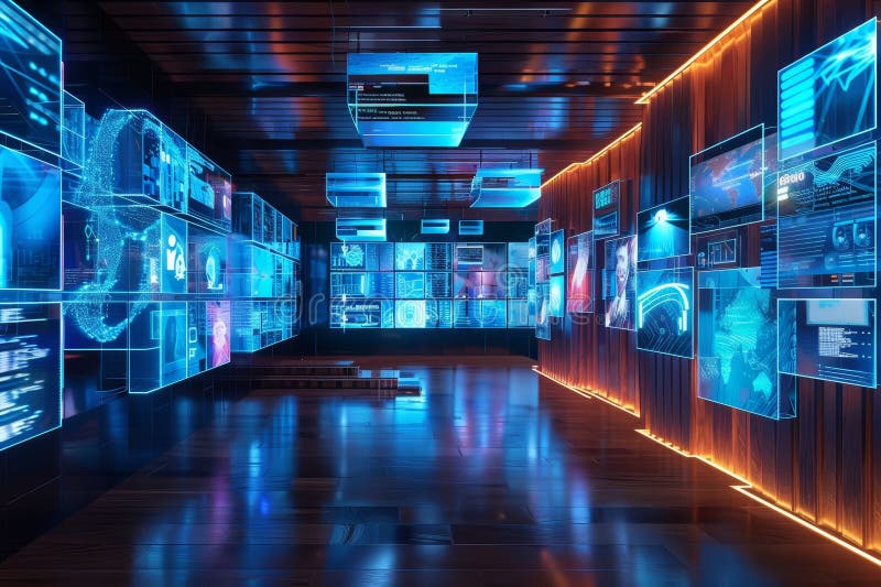 A Room with Numerous TV Screens Displaying Various Images, Creating a ...