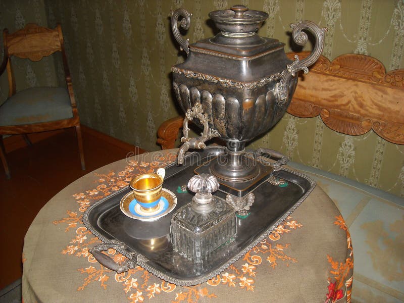 Old samovar with a tray stock image. Image of bowl, sugar - 171864825