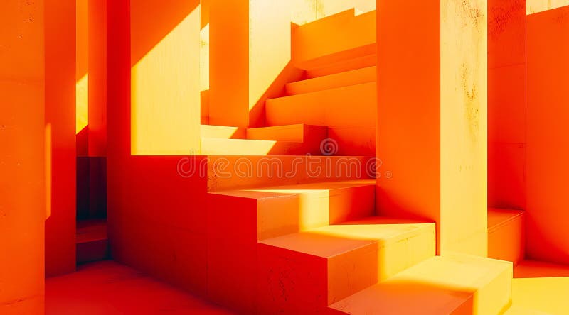 A Room with Orange Stairs and a Light Source Stock Photo - Image of ...