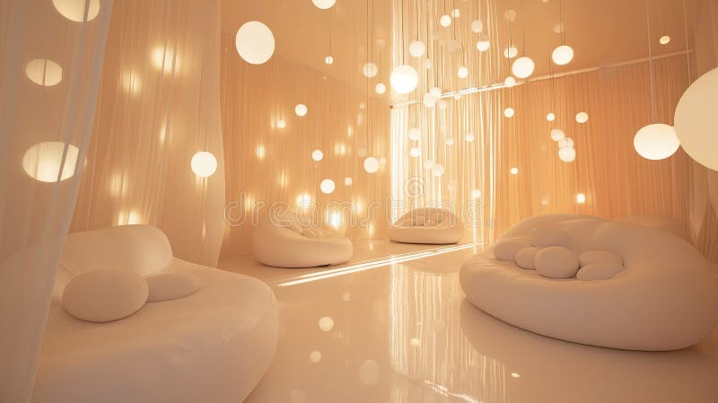 A Room with Organic Shapes Made of Glowing Spheres Stock Illustration ...