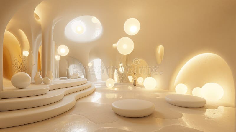 A Room with Organic Shapes Made of Glowing Spheres Stock Illustration ...