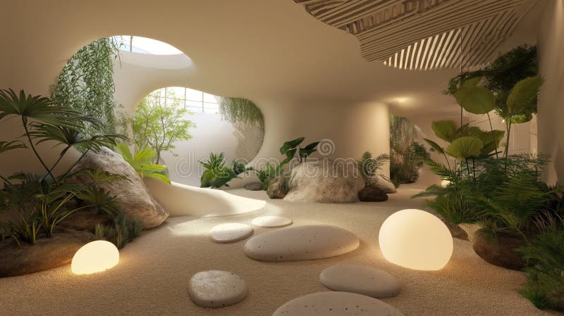 A Room with Organic Shapes Made of Glowing Spheres Stock Image - Image ...