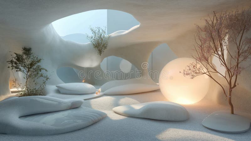 A Room with Organic Shapes Made of Glowing Spheres Stock Image - Image ...
