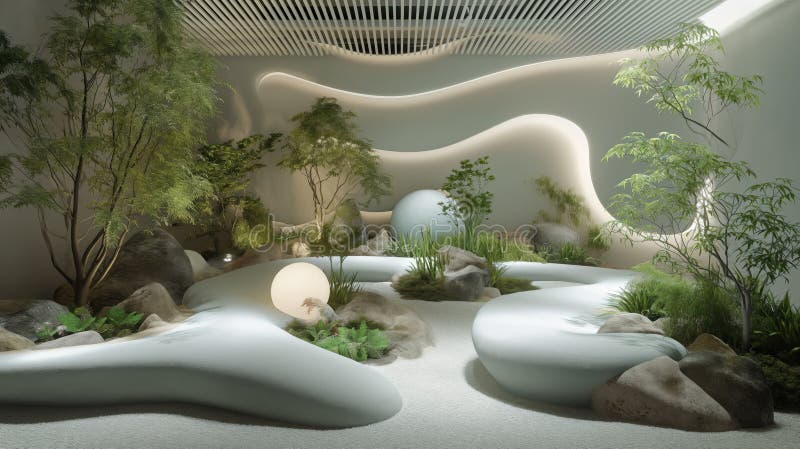 A Room with Organic Shapes Made of Glowing Spheres Stock Image - Image ...