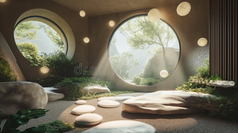 A Room with Organic Shapes Made of Glowing Spheres Stock Image - Image ...
